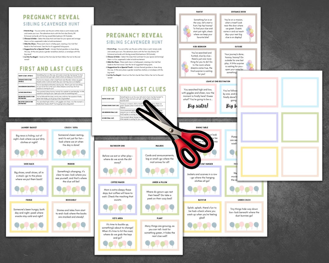 Pregnancy Announcement Scavenger Hunt for Siblings | Printable Baby ...