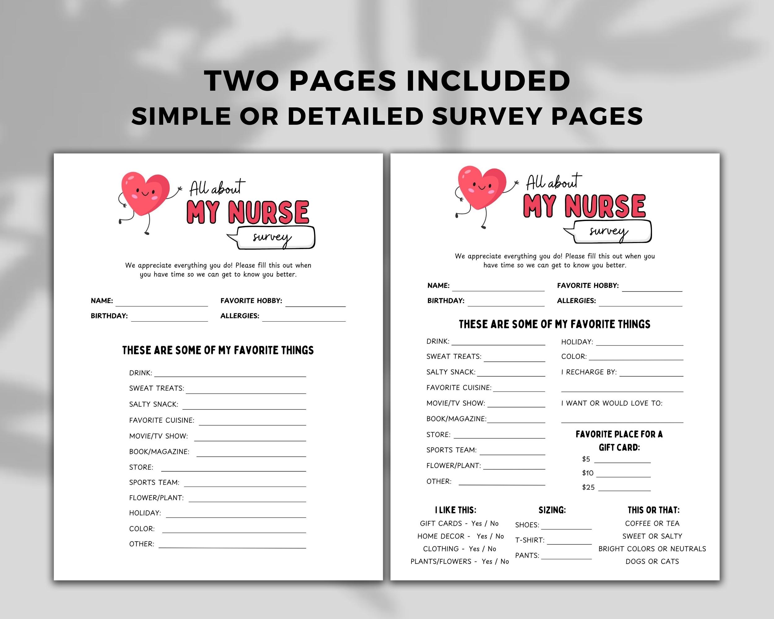 Printable Nurse Appreciation Survey | All About Me Questionnaire ...