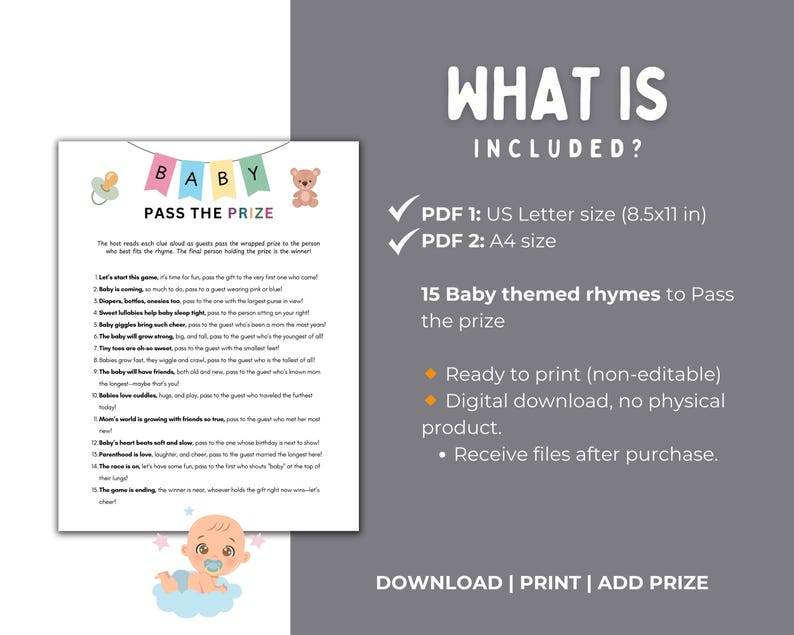 Pass the Prize Baby Shower Game Printable | Baby Shower Pass the ...