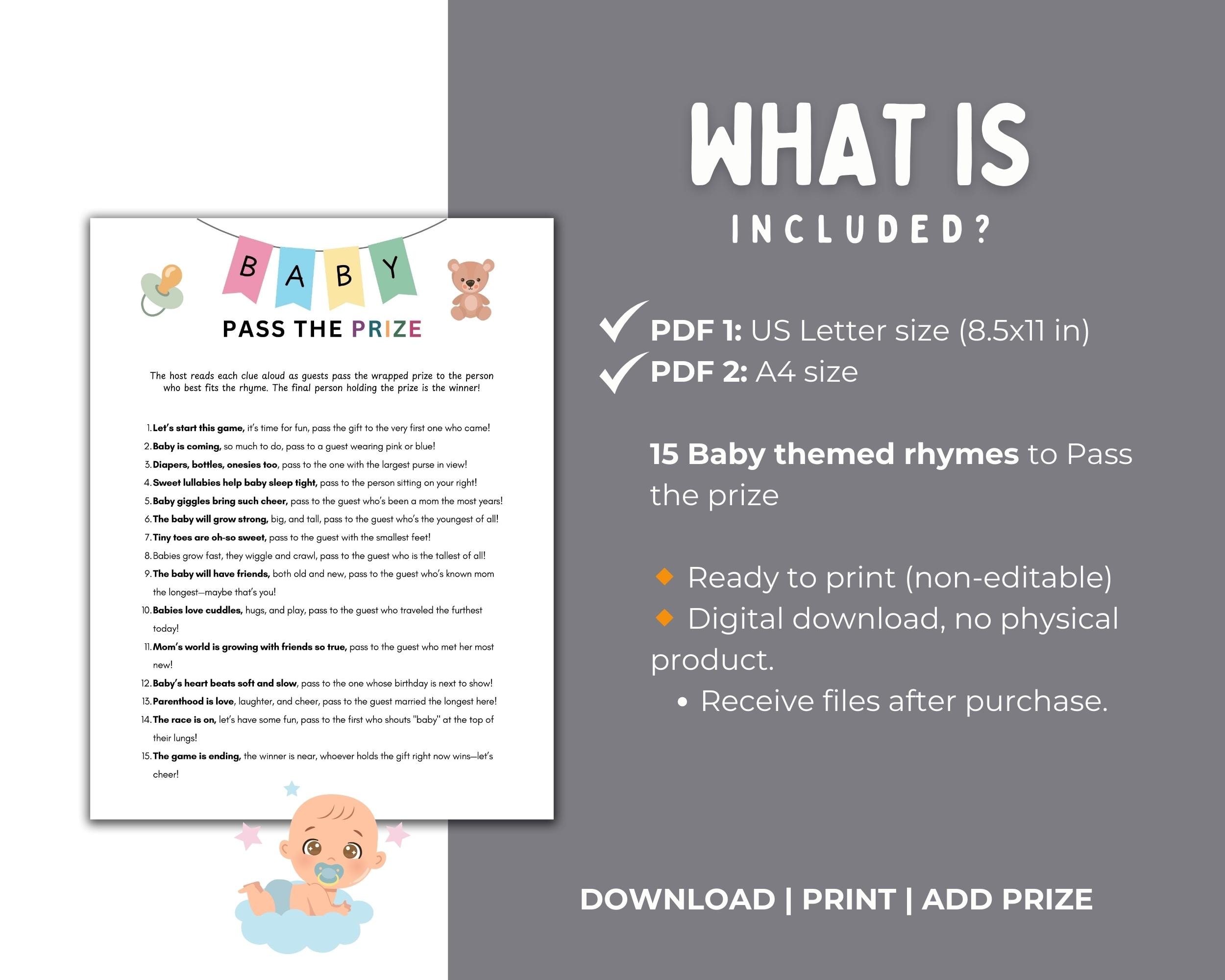 Pass the Prize Baby Shower Game Printable | Baby Shower Pass the ...
