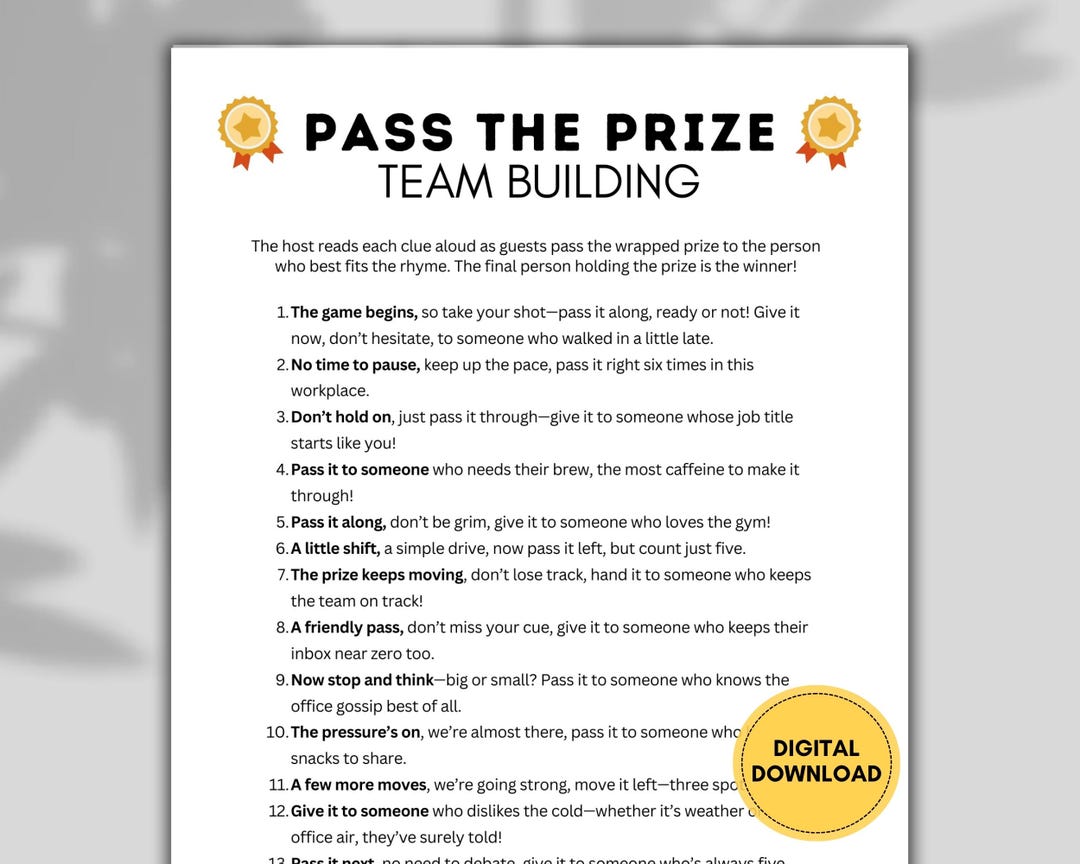 Pass the Prize Office Games Printable | Pass the Present Work Games ...