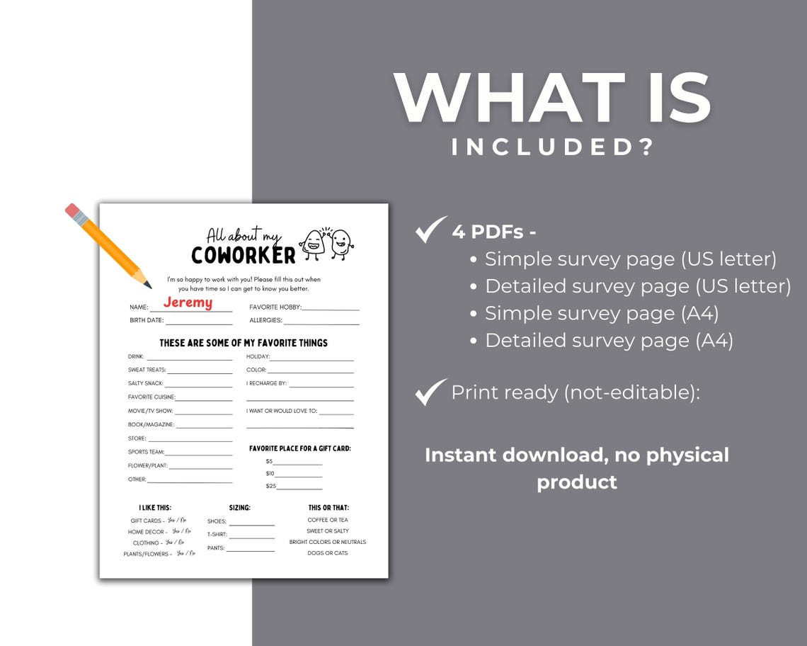 Printable Employee Favorites List | Favorite Things Survey | All About ...