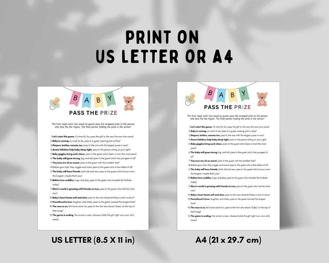 Pass the Prize Baby Shower Game Printable | Baby Shower Pass the ...