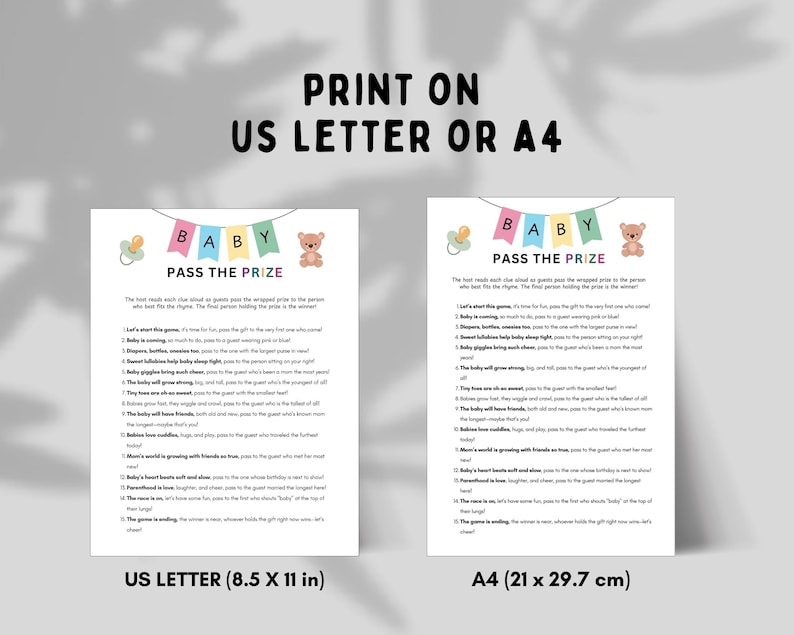 Pass the Prize Baby Shower Game Printable | Baby Shower Pass the ...