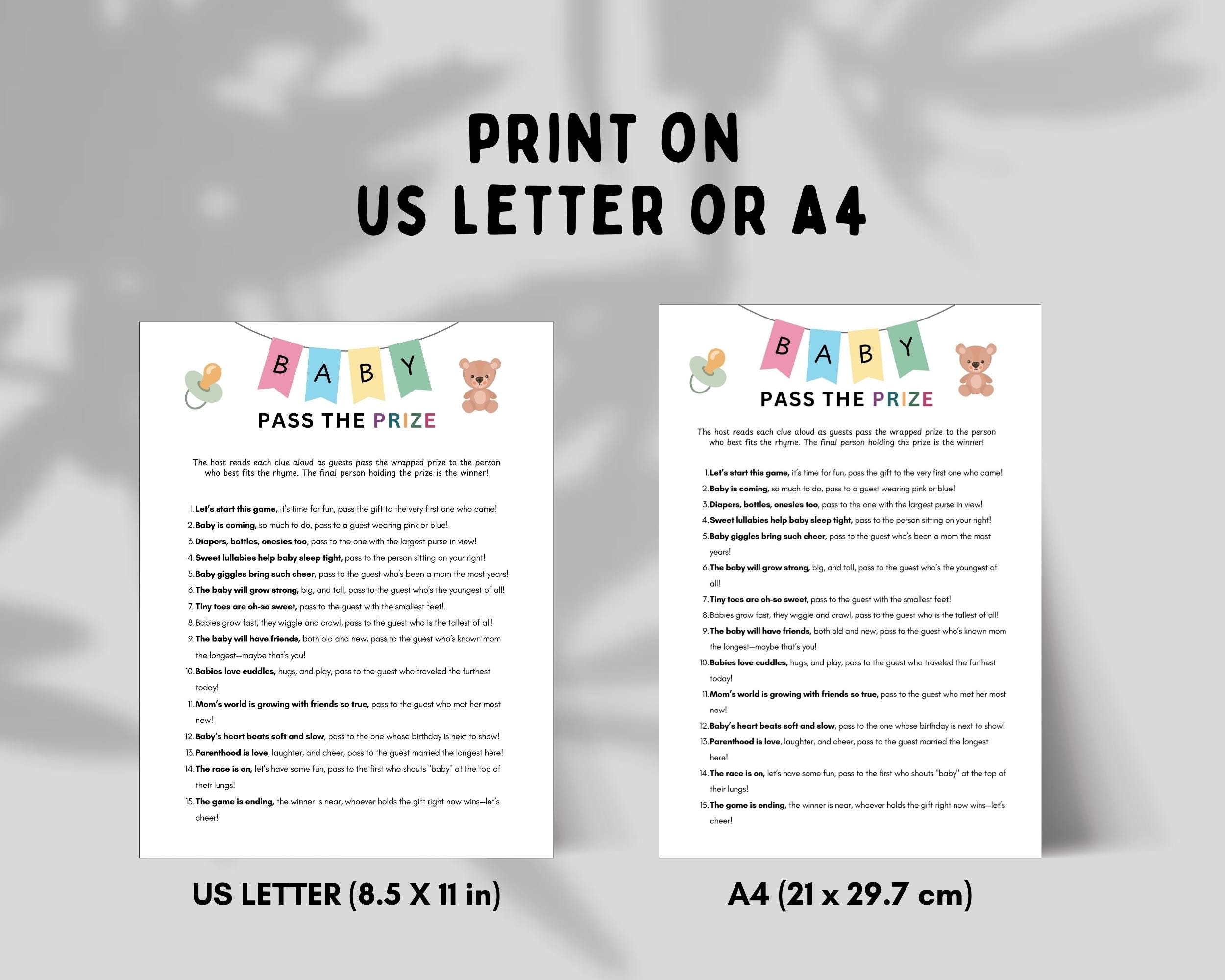 Pass the Prize Baby Shower Game Printable | Baby Shower Pass the ...