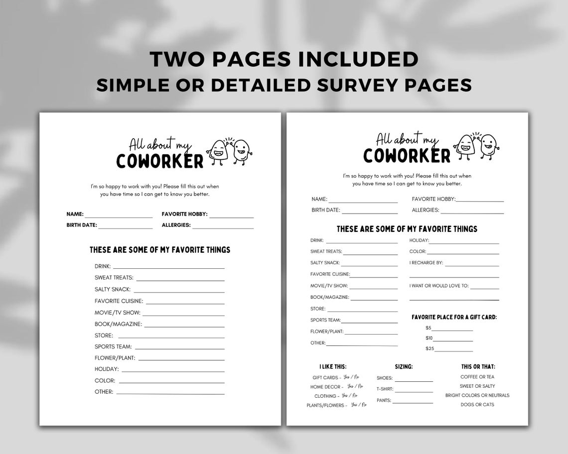 Printable Employee Favorites List | Favorite Things Survey | All About ...