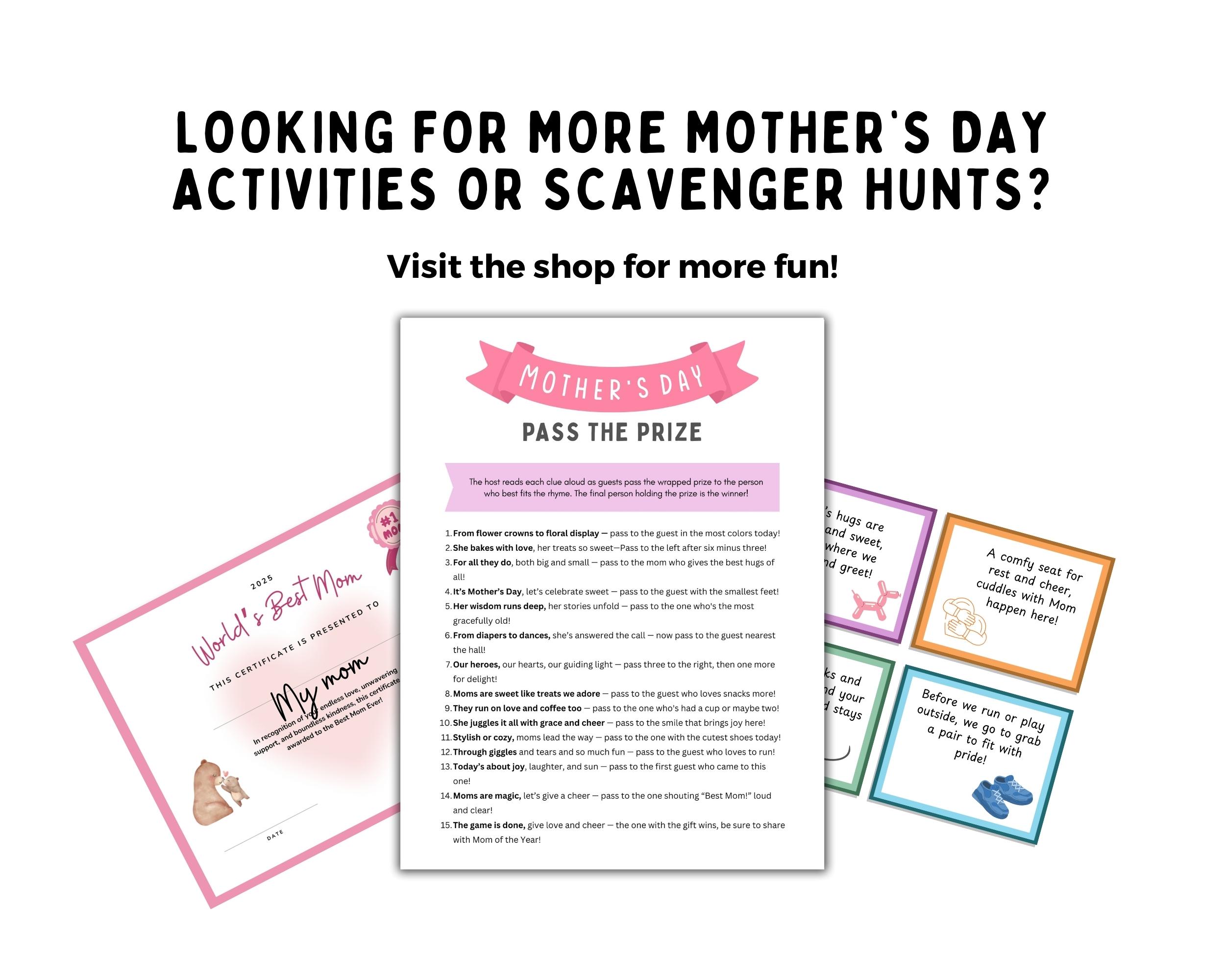 Mother's Day Scavenger Hunt Game | Printable Gift for Mom, Grandma, or ...