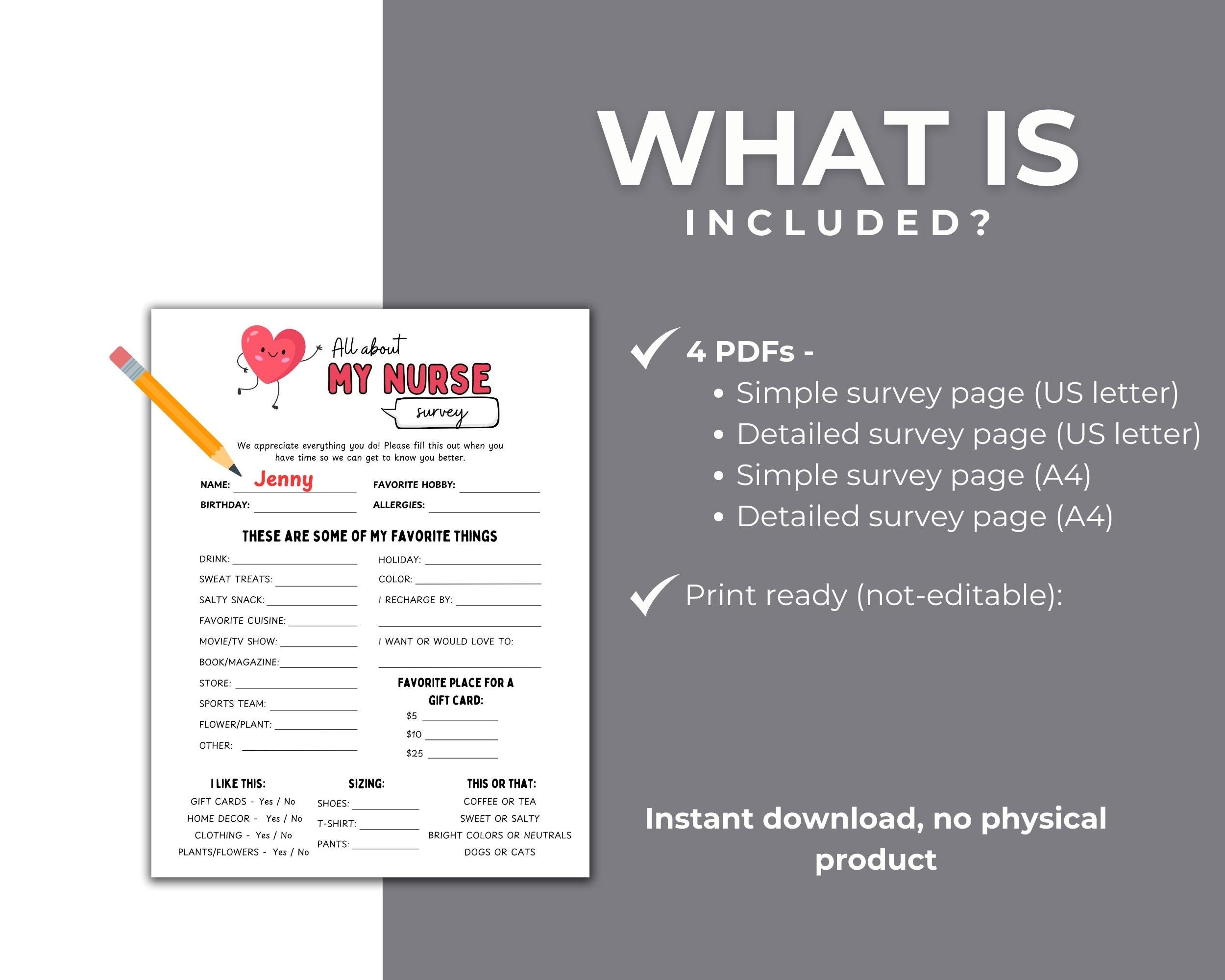 Printable Nurse Appreciation Survey | All About Me Questionnaire ...
