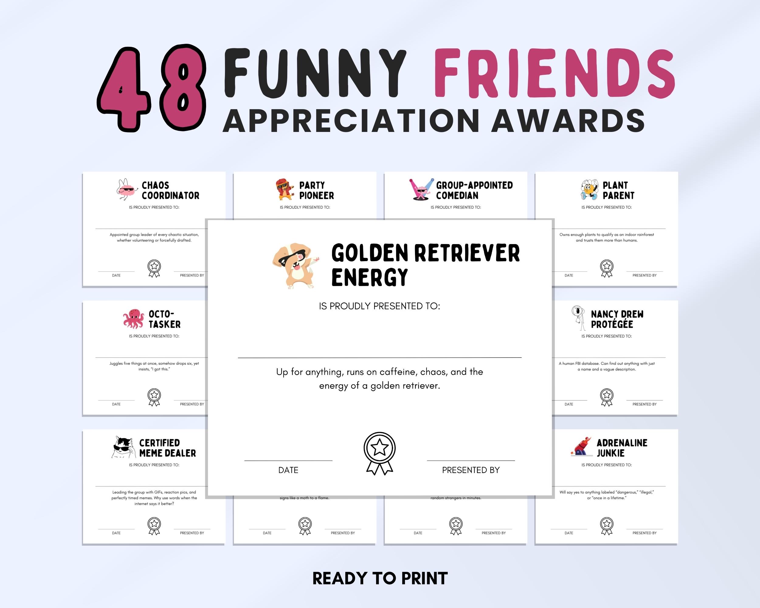 Funny Friends Awards Printables | Sarcastic Friend Certificates | Girls ...