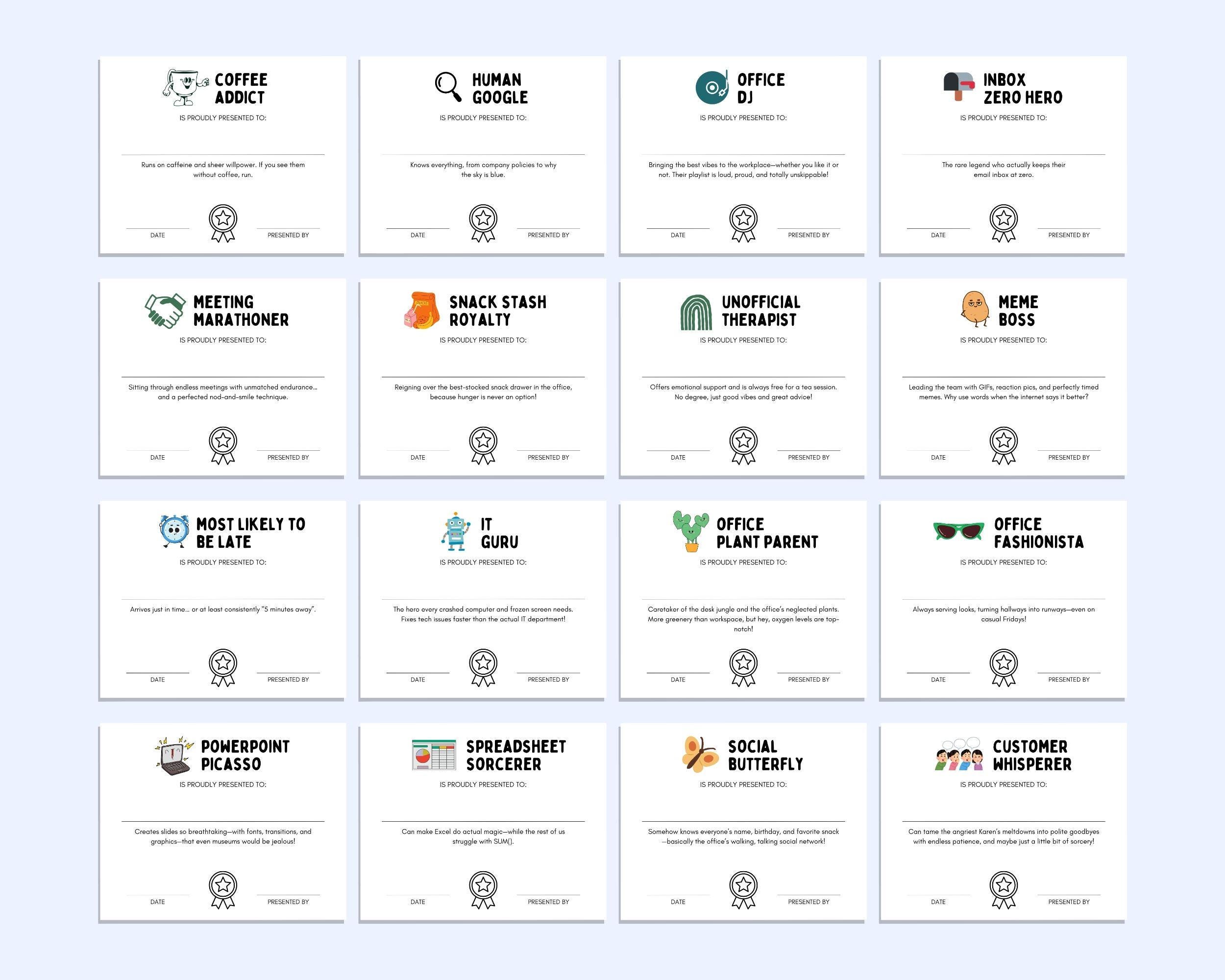 Funny Employee Appreciation Awards | Editable Office Superlatives ...