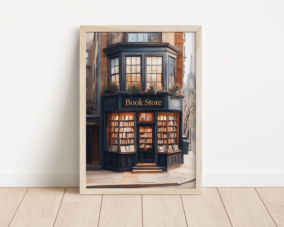 Book Store Art Print - Digital Shop Scene Wall Decor, Modern Bookstore ...