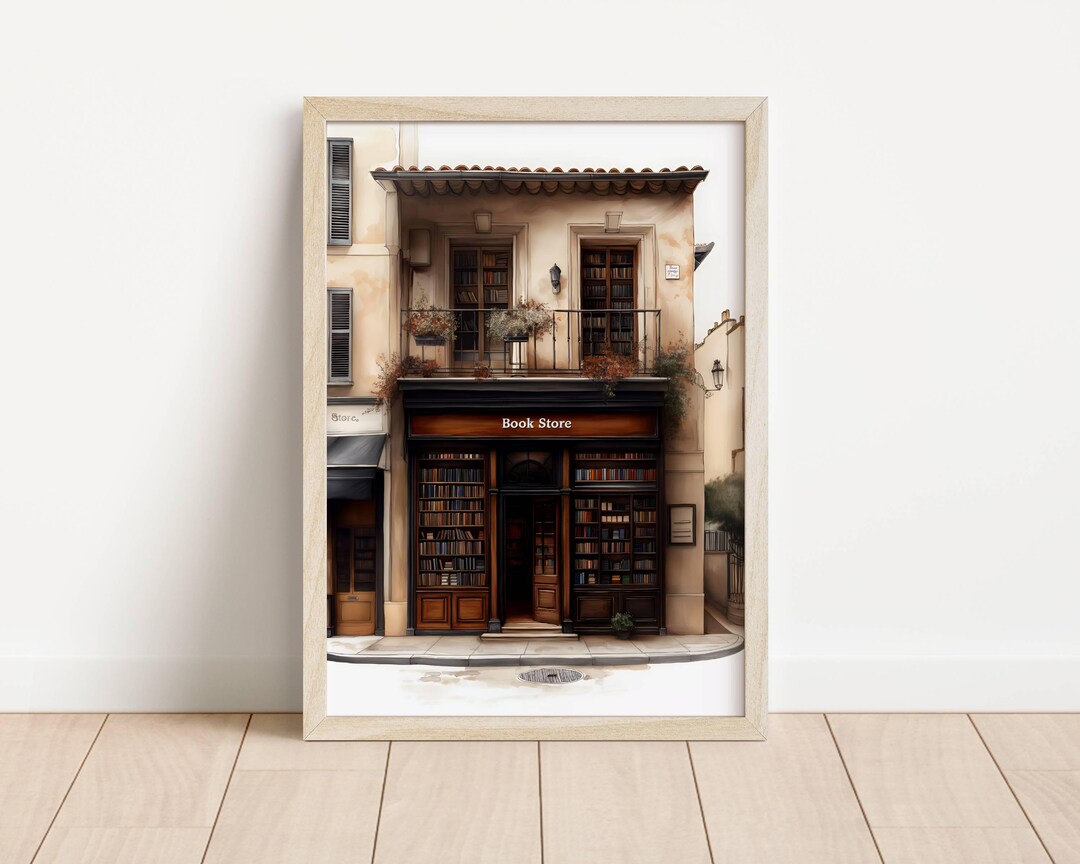 Book Store Art Print Digital Shop Scene Wall Decor, Modern Bookstore ...