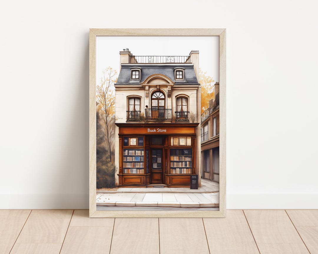 Book Store Art Print - Digital Shop Scene Wall Decor, Modern Bookstore ...