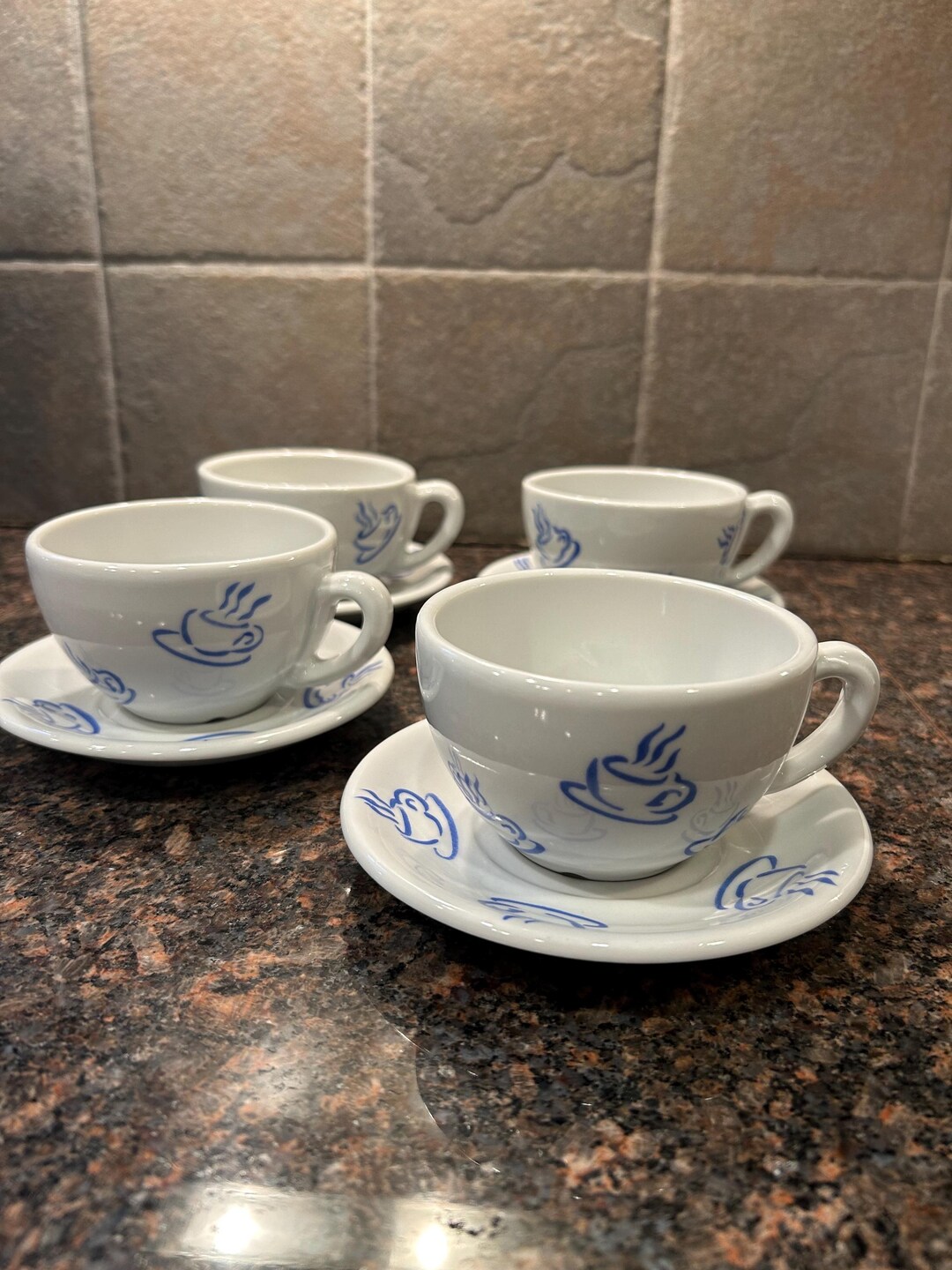 Bia Cordon Bleu White Blue Latte Cappuccino 6 Oz Coffee Tea Mugs and ...