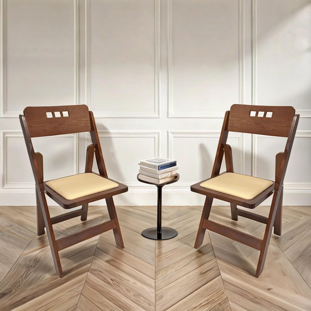 High-back Wood Folding Chairs With Padded Seats - Set of 4 - Etsy