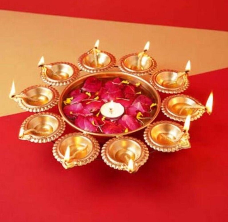 Golden Decorative Metal Diya Urli Bowl Handcrafted Rangoli Urli Bowl ...