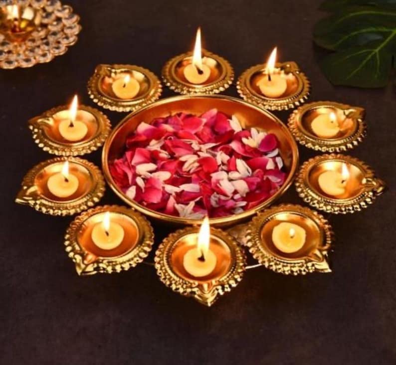 Golden Decorative Metal Diya Urli Bowl Handcrafted Rangoli Urli Bowl ...