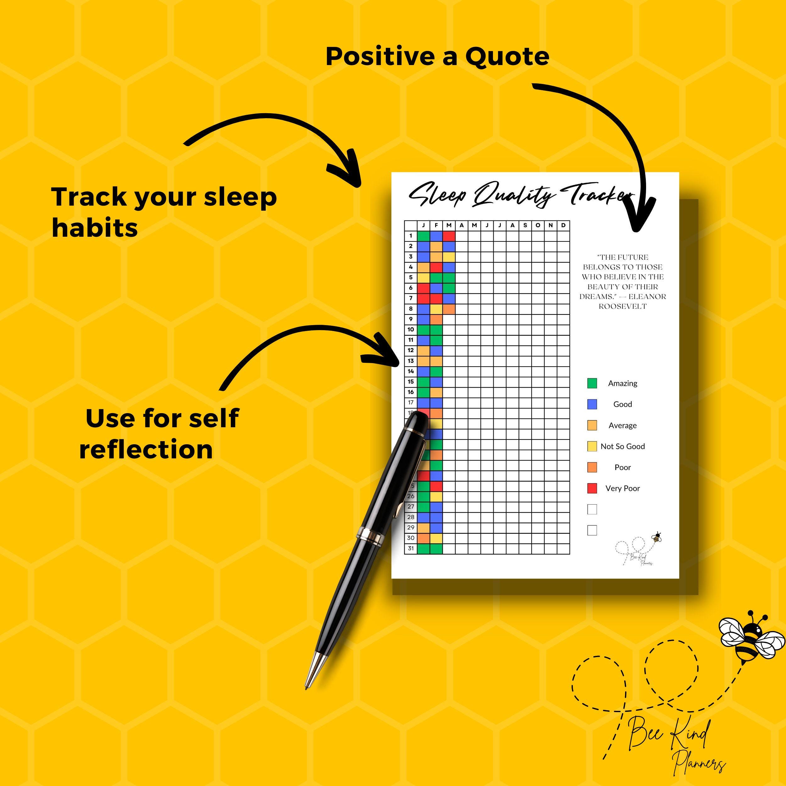 Buy Sleep Tracker Printable Printable Journal Page Bee Kind Sleep ...