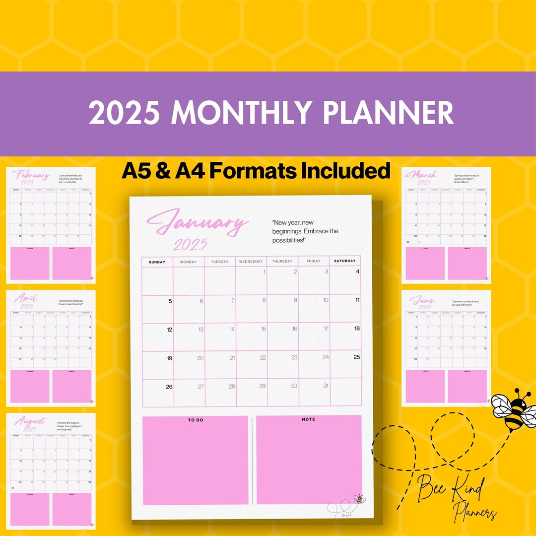2025 Monthly Planner | Cute Pink 2025 Calendar | Printable Journal Page ...