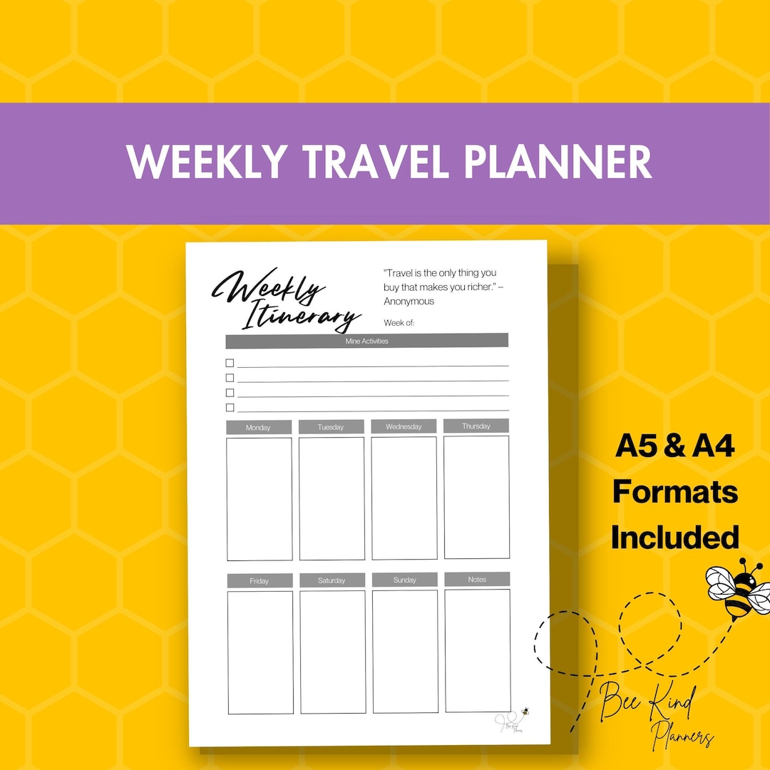 Weekly Travel Itinerary Printable Journal Page Weekly Travel Planner ...