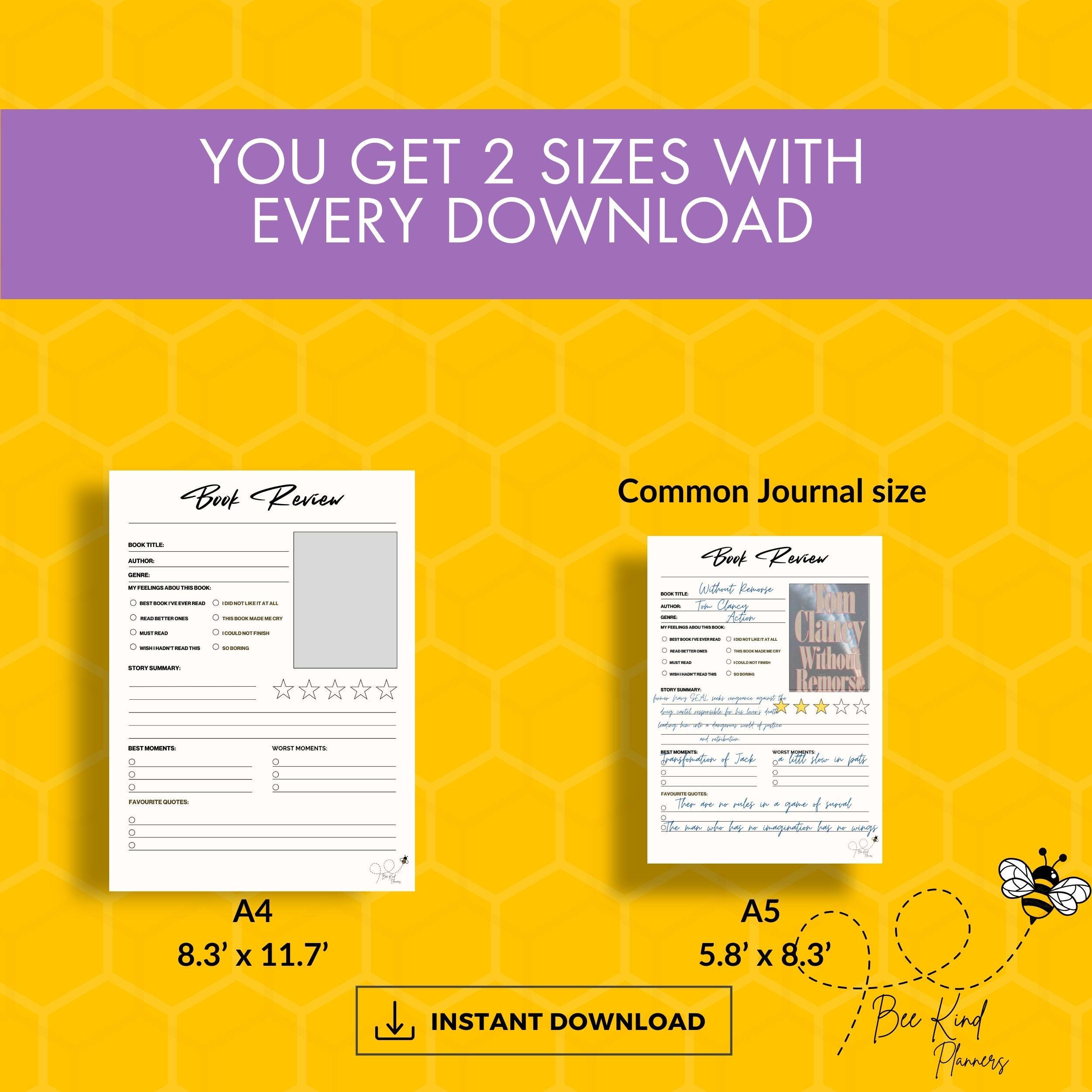 Book Review | Reading Log | PRINTABLE Journal Page | Printable Planner ...