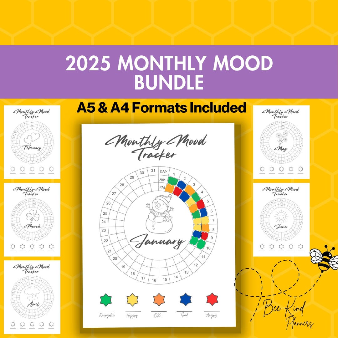 2025 Mood Tracker Bundle| Monthly Mood Tracker | Bee Kind Planners ...