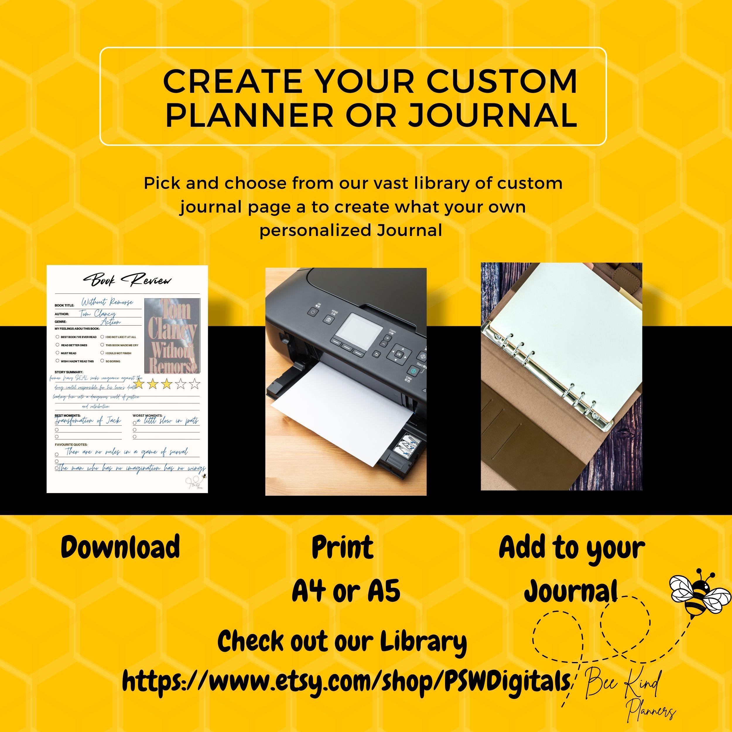Book Review | Reading Log | PRINTABLE Journal Page | Printable Planner ...