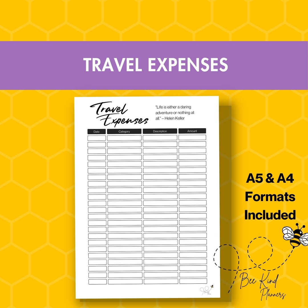 Travel Expense Tracker Printable Journal Page Travel Budget Planner ...