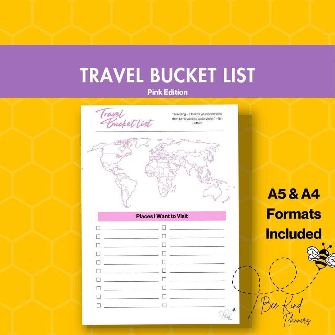 Travel Bucket List | Printable Journal Page | Printable Travel Bucket ...
