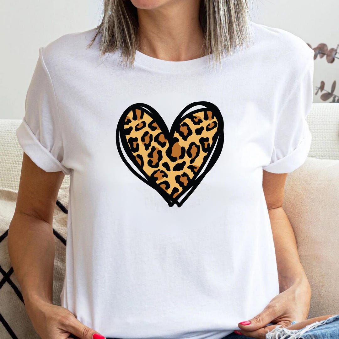 Leopard Heart Shirt, Cheetah Print Heart T-shirt, Western Boho Women's ...
