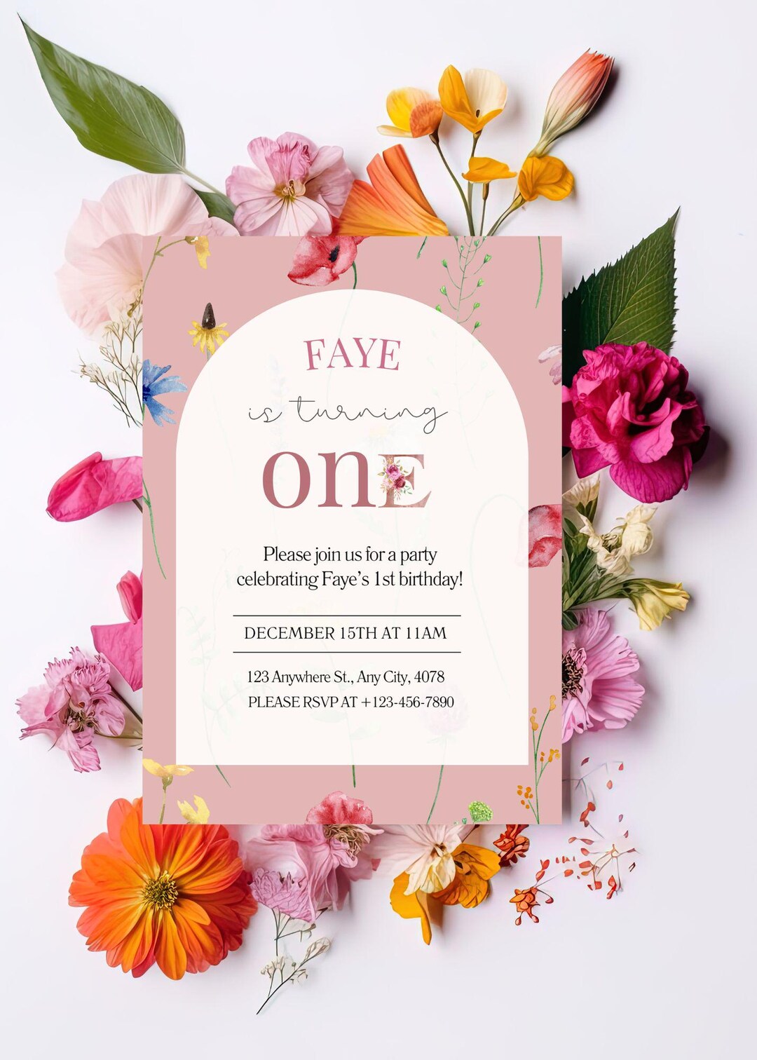 Girl Birthday Invitation, One Year Old Invitation, Digital Download ...