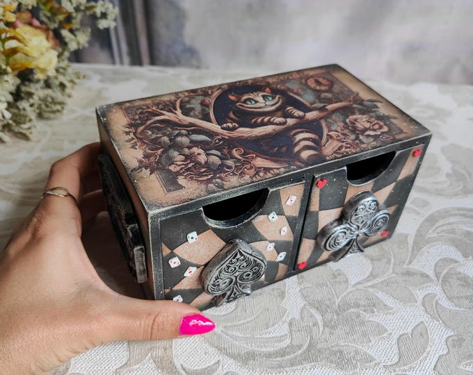 Alice in Wonderland Wooden Drawer With Cheshire Cat Wooden Jewelry ...