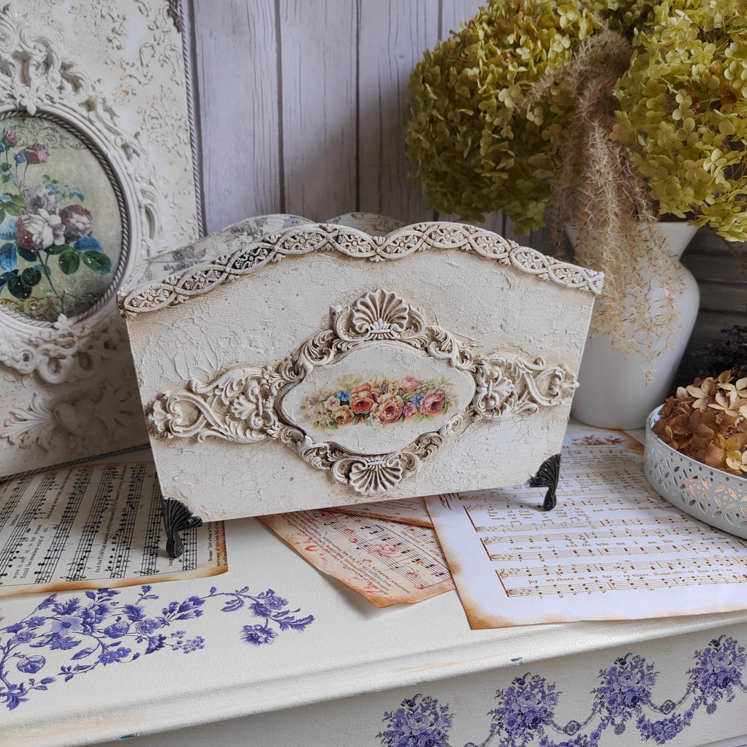 Wooden Container in Shabby Chic Style A Delicate Feminine Storage ...