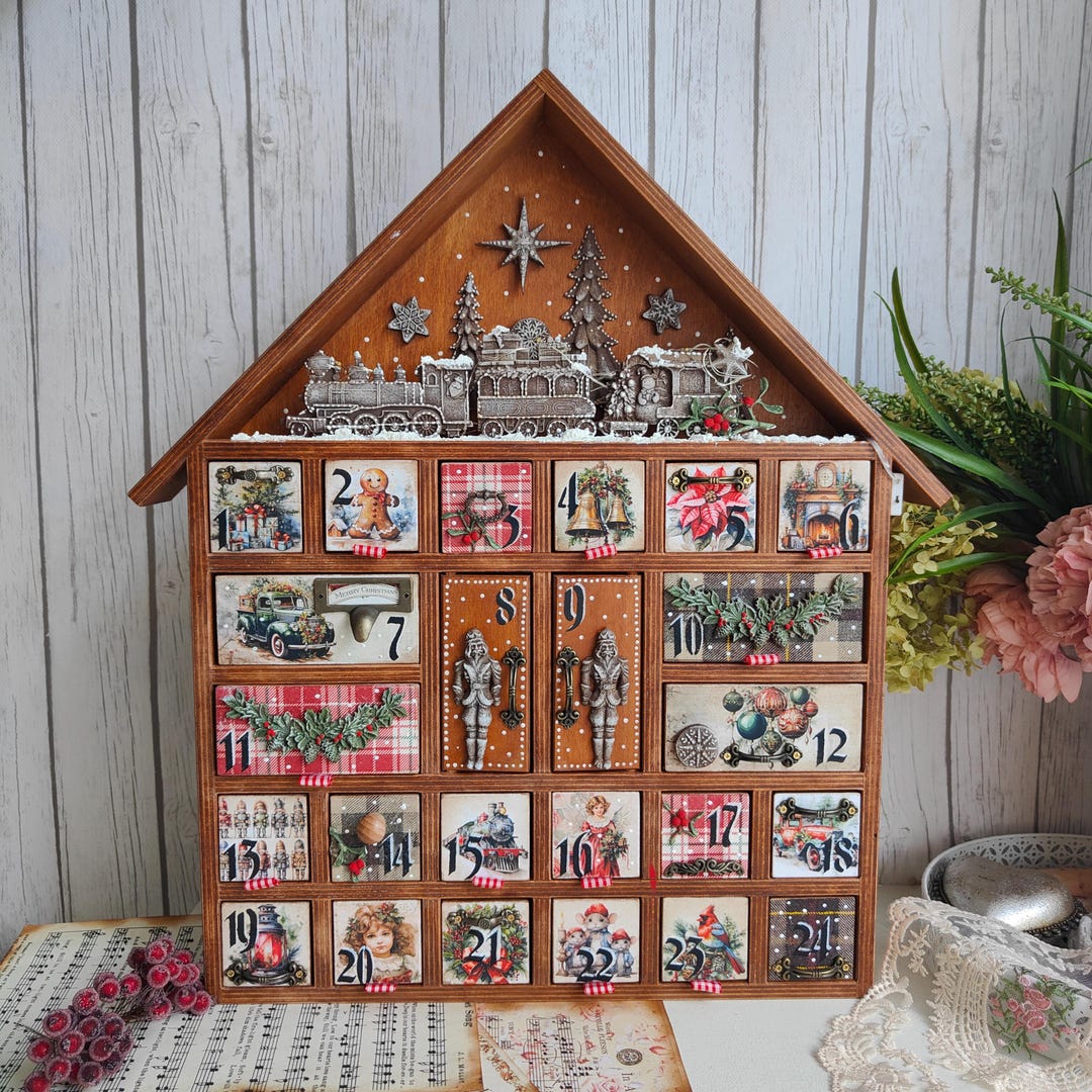 Christmas Wooden Advent Calendar Handmade Victorian Advent Countdown ...