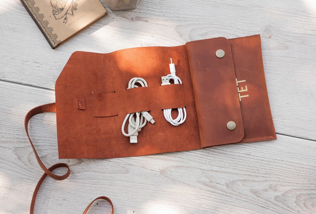 Custom Cable Case, Travel Tech Case, Leather Tech Case, Apple Cables ...