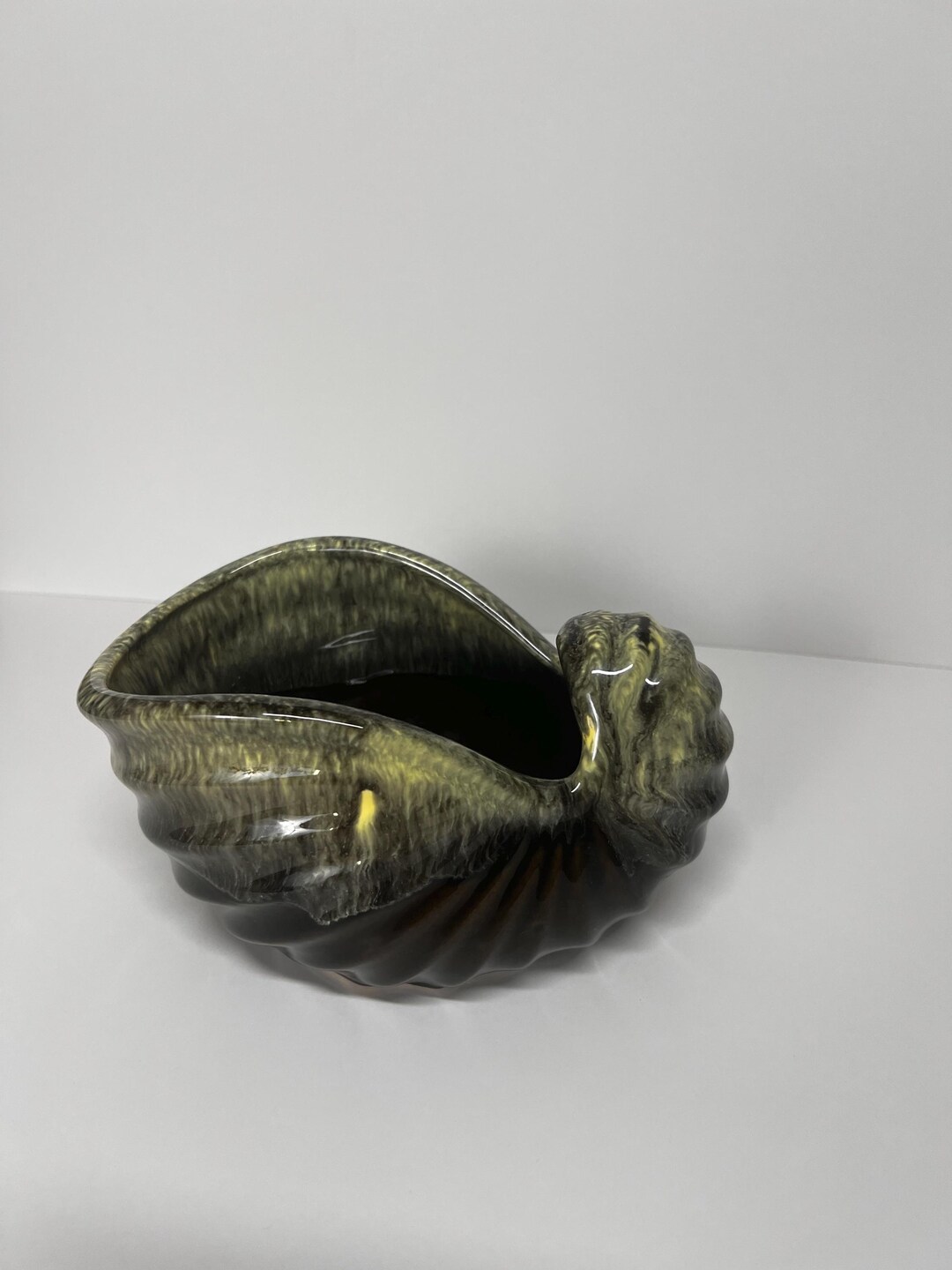 HOLD David-vintage Hull Pottery, Brown Drip Shell Planter, Retro Mid ...