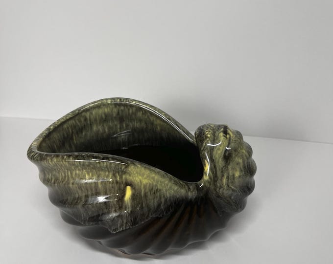 HOLD David-vintage Hull Pottery, Brown Drip Shell Planter, Retro Mid ...