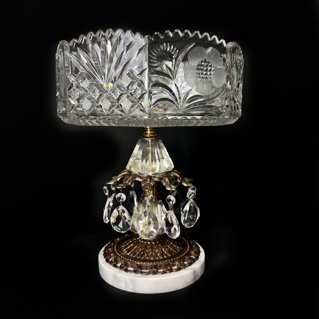 For Hannah -cut Crystal Compote With Prisms: Hollywood Regency Marble ...