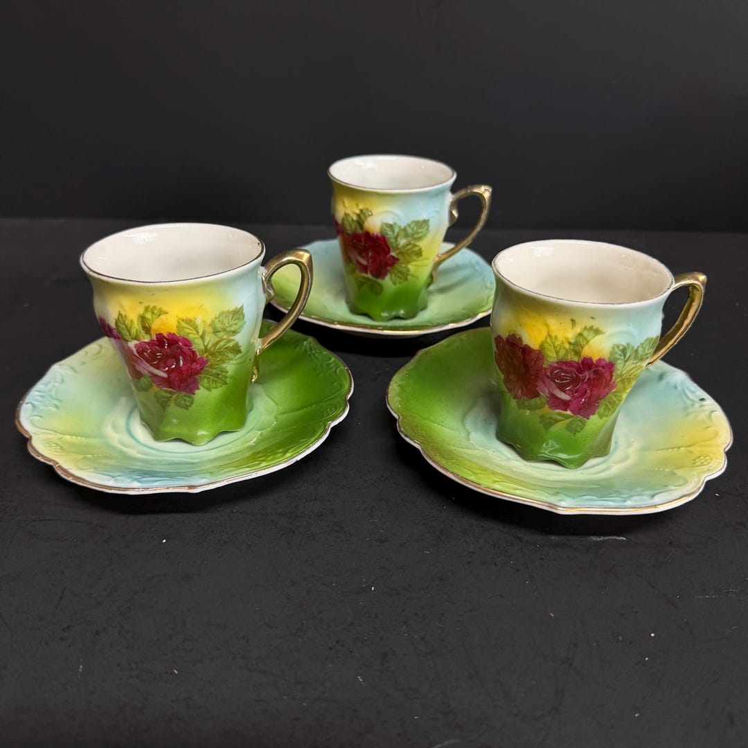 Vintage Imperial Germany Hand Painted Rose Demitasse Cups & Saucers ...