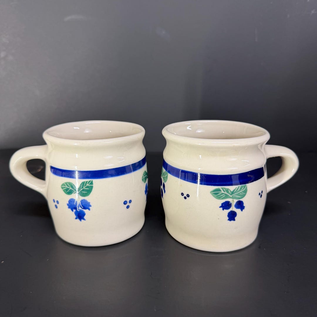 Hartstone Blueberry Stoneware Mugs - Vintage Country Kitchen Set of 2 ...
