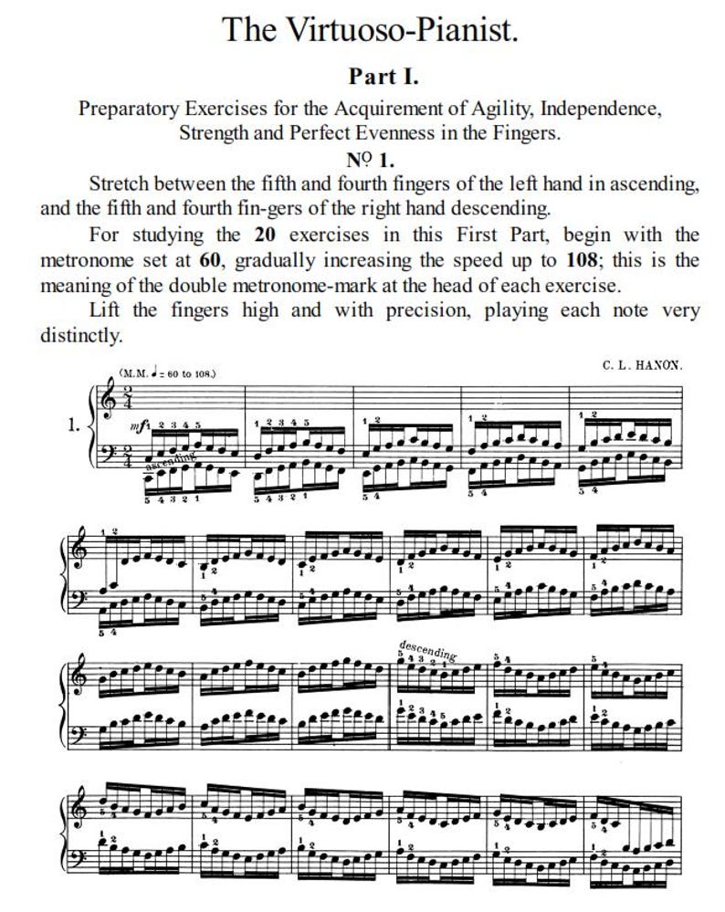 Hanon Piano Exercises Part I: Finger Agility Sheet Music (printable PDF ...