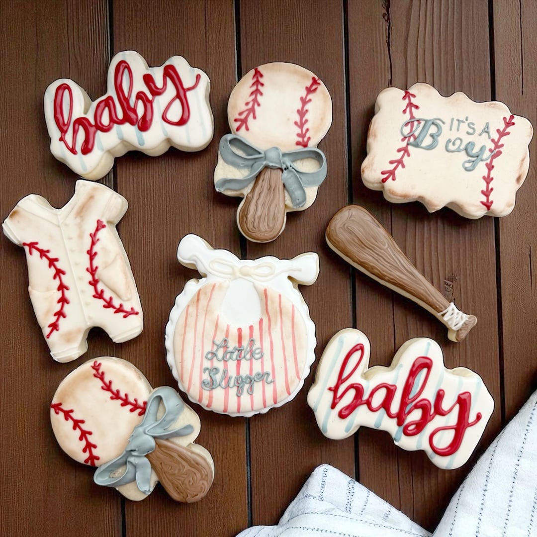 Little Slugger Baseball Baby Shower Cookies | Custom Decorated 1st ...