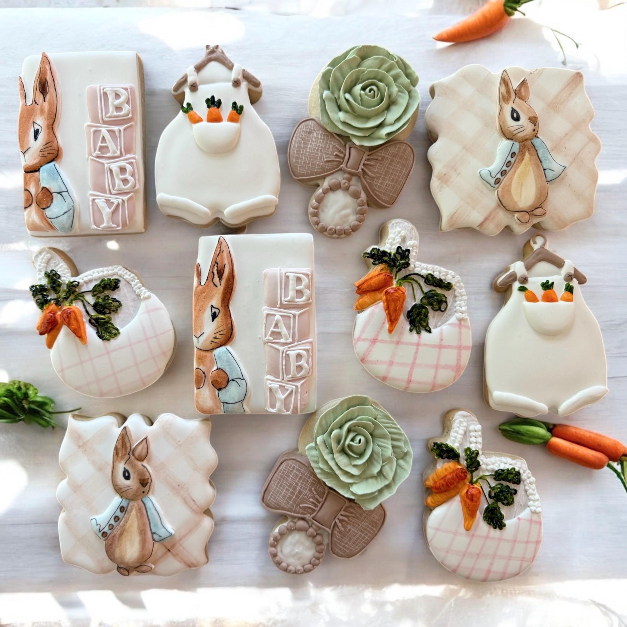Hand-painted Watercolor Peter Rabbit Cookies | Baby Shower Bunny Carrot ...