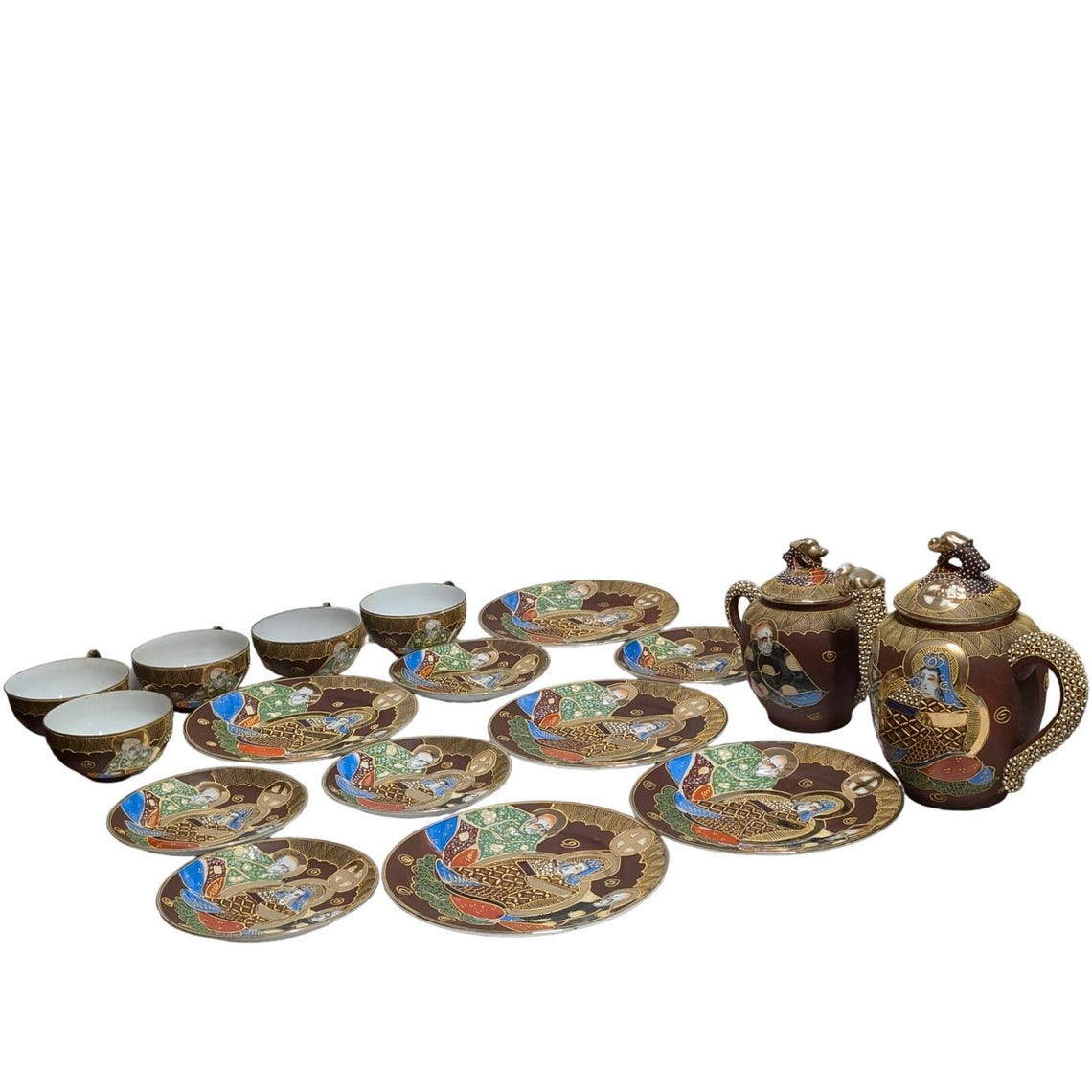 19 Pc Vintage 1940's Japanese Satsuma Ware Moriage Dragonware Lithopane ...