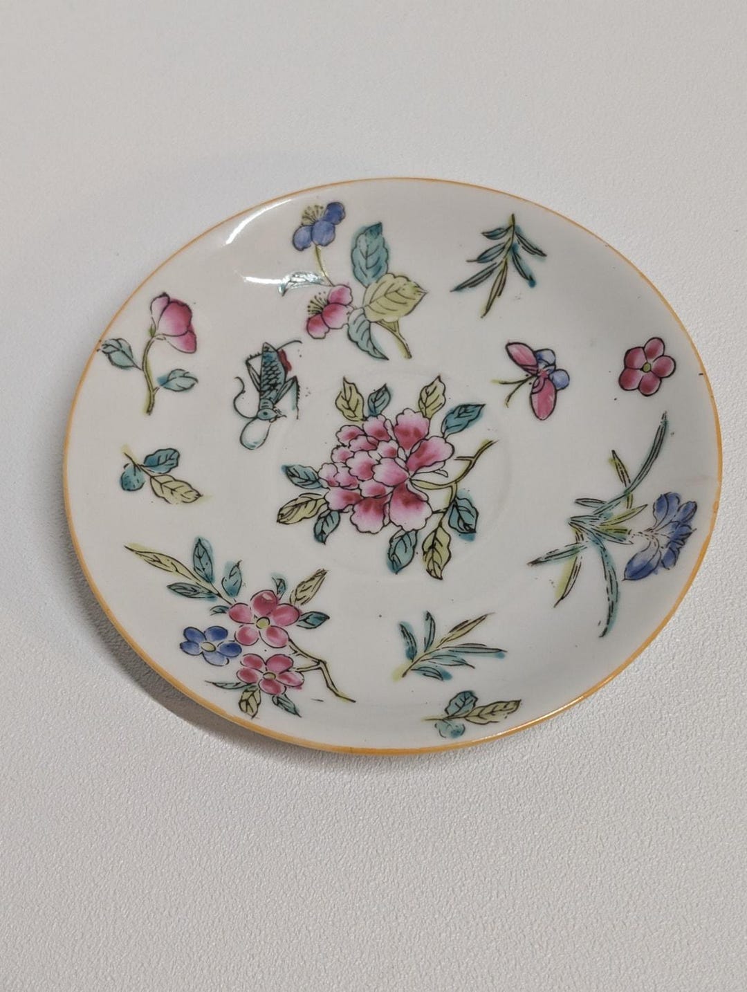 VINTAGE Porcelain Japanese Chinese Hand Painted Plate Flowers and ...