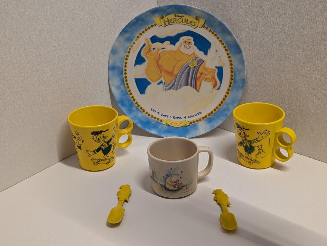 Vintage Disney Hercules Zeus Plate, 2 Donald Duck Cups, Winnie the Pooh ...
