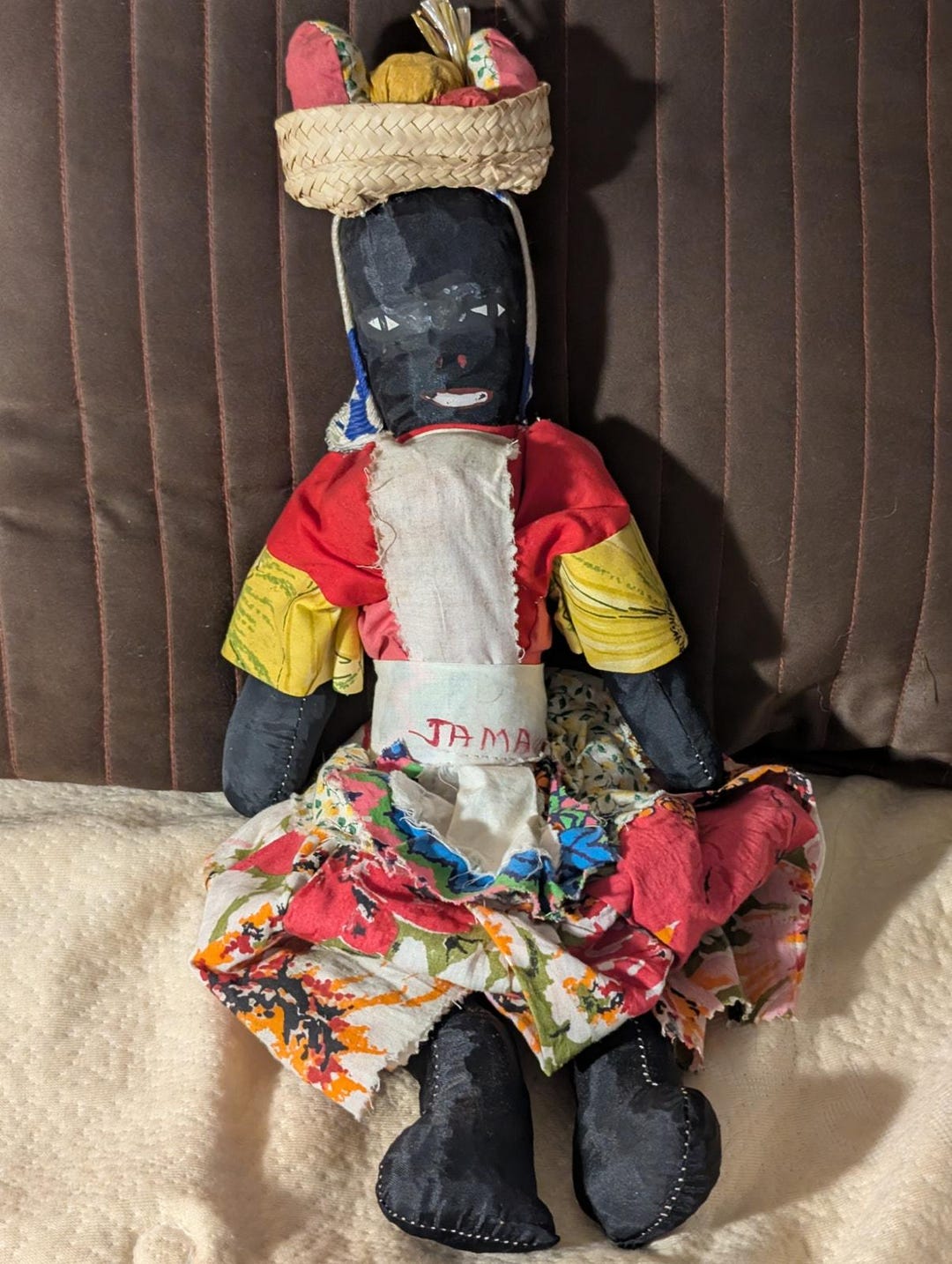 Vintage Jamaican Black Rag Doll Souvenir Woman Basket Cloth Folk Art ...