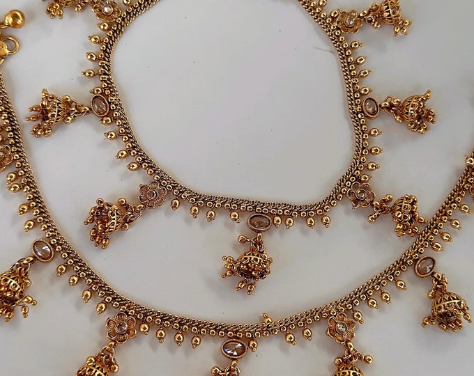 Indian Gold Jhumka Payal Pair /indian Anklets/ Gold Anklet Payal/bridal ...