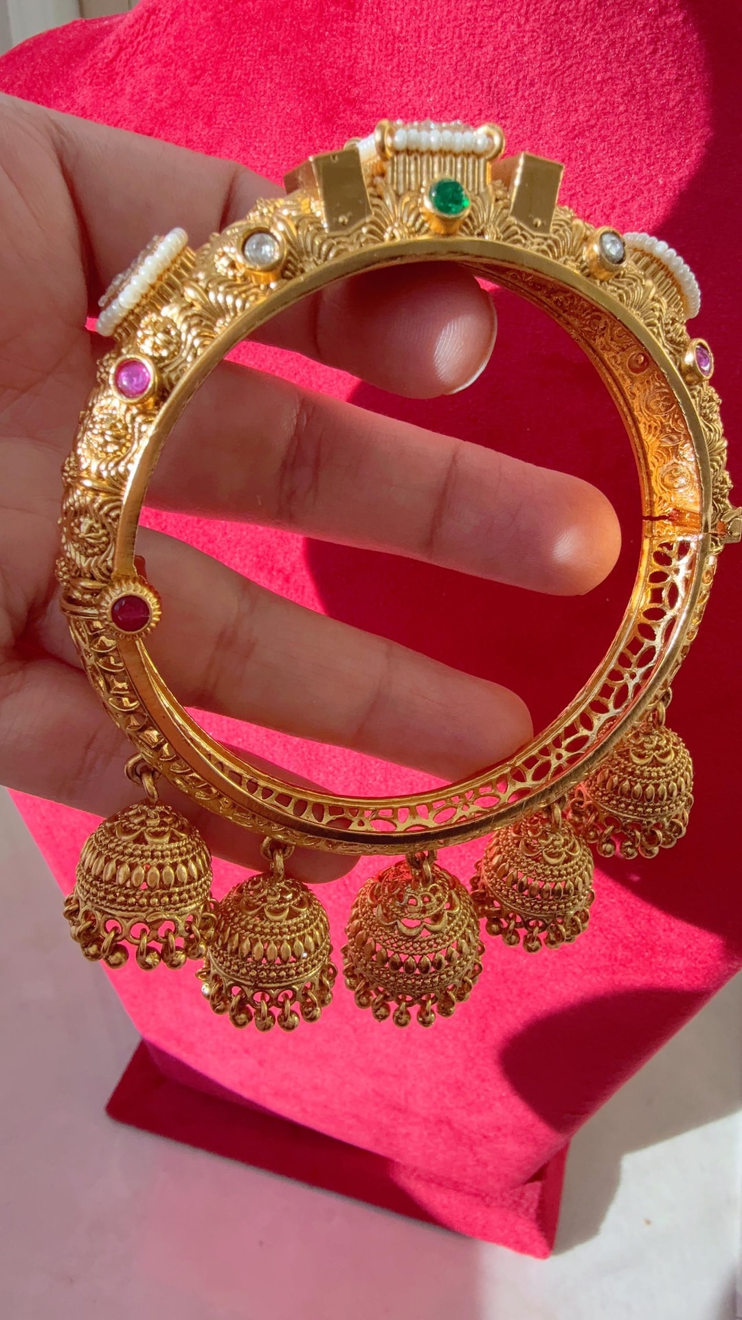 Openable Rajwadi Single 5 Jhumka Kada /antique Gold Kada/kundan Bridal Kada /gold Kada/indian ...