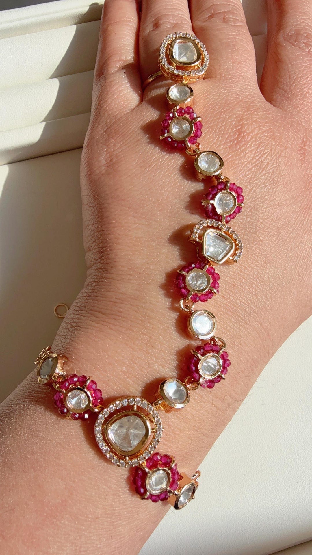 Moissanite Diamond Hathphool /ruby Hand Harness/indian Jewelry/hand Jewelry/single Haath Phool ...